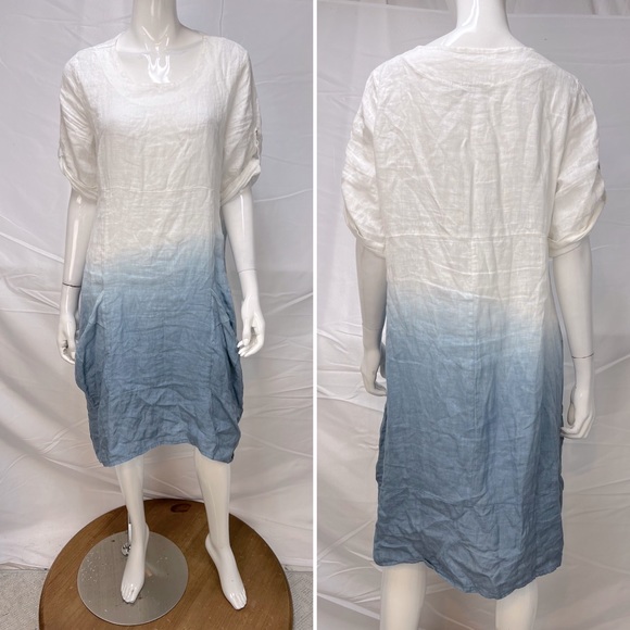 Vasana | Dresses | Vasna Womens Large White Blue Ombre 0 Linen Pockets ...